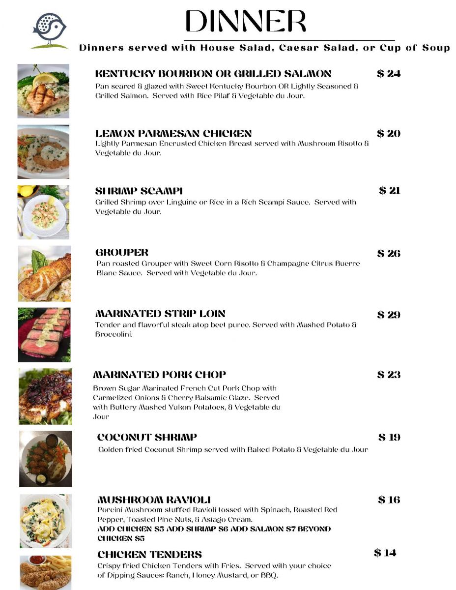 Birdies Menu - Hills of Lenawee